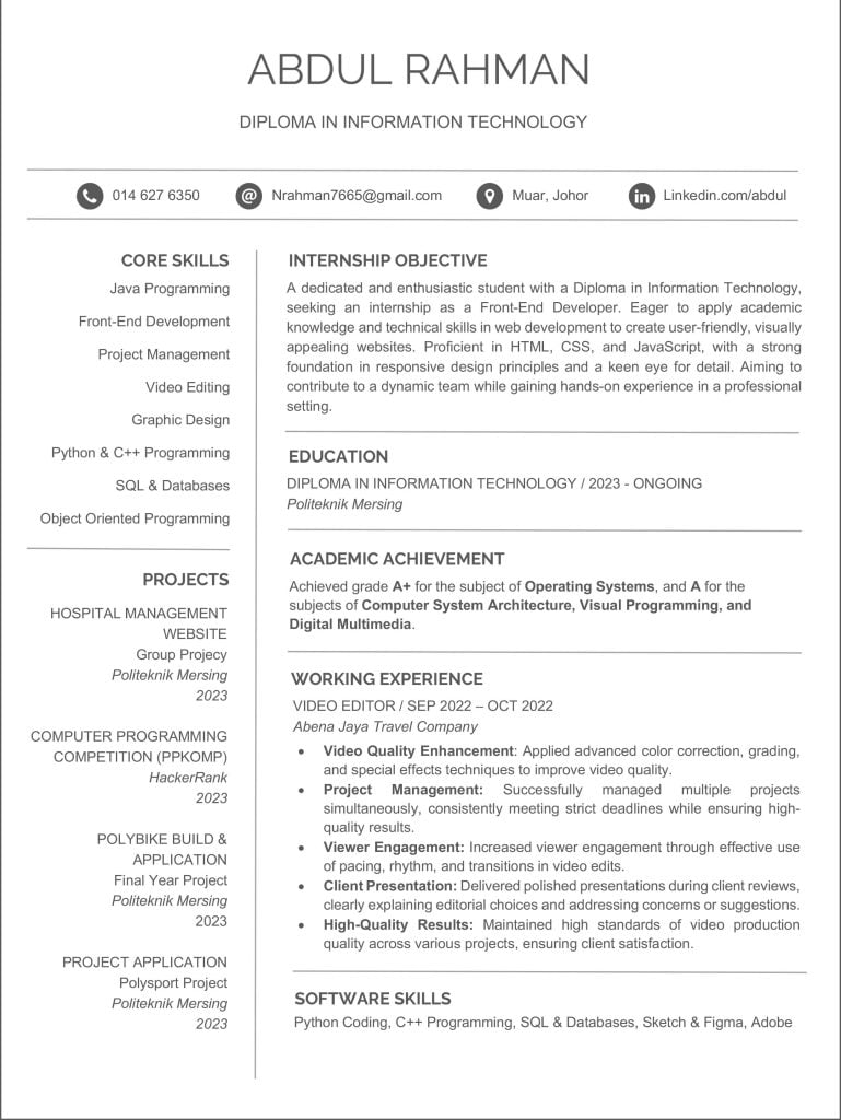 5 Contoh Template Resume (ATS) yang HR Approve Boleh Digunakan di Malaysia dan Singapura ...